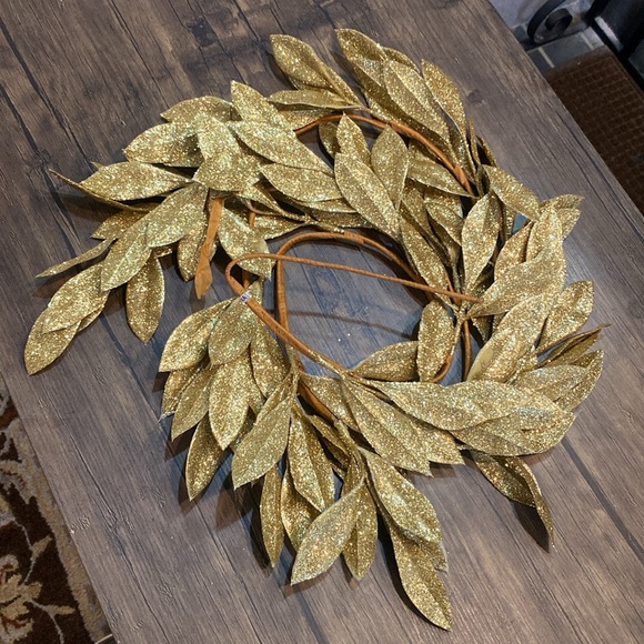 West Elm | Holiday | West Elm Gold Leaf Garland With Glitter | Poshmark